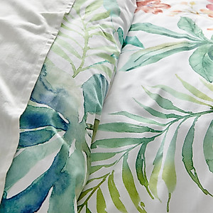 Levtex Home - Hummingbird Grove Duvet Cover Set - King Duvet Cover (106 x 94in.) + Two King Pillow Cases (36 x 20in.) - Green, Teal, Coral, Fucshia and White - Cotton