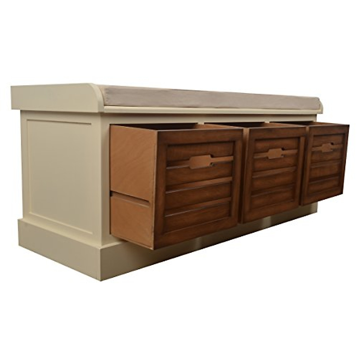 Decor Therapy Melody Three Drawer Bench with Cushion Wood White Honeynut (FR6337) White and Honey
