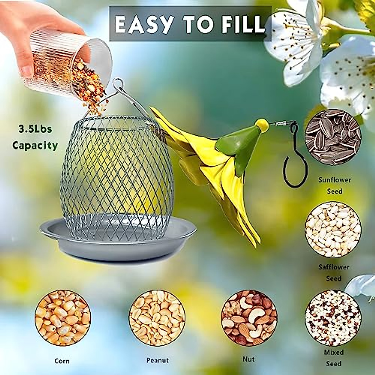 Hummingbird Feeder for Outdoors Hanging, Hanging & Window Two-Mode Horizontal Hummingbird Feeder Tube, with Perch for Standing and Drinking, 12 Feeding Ports, Leak & Bee Proof (Flower Bird Feeder)