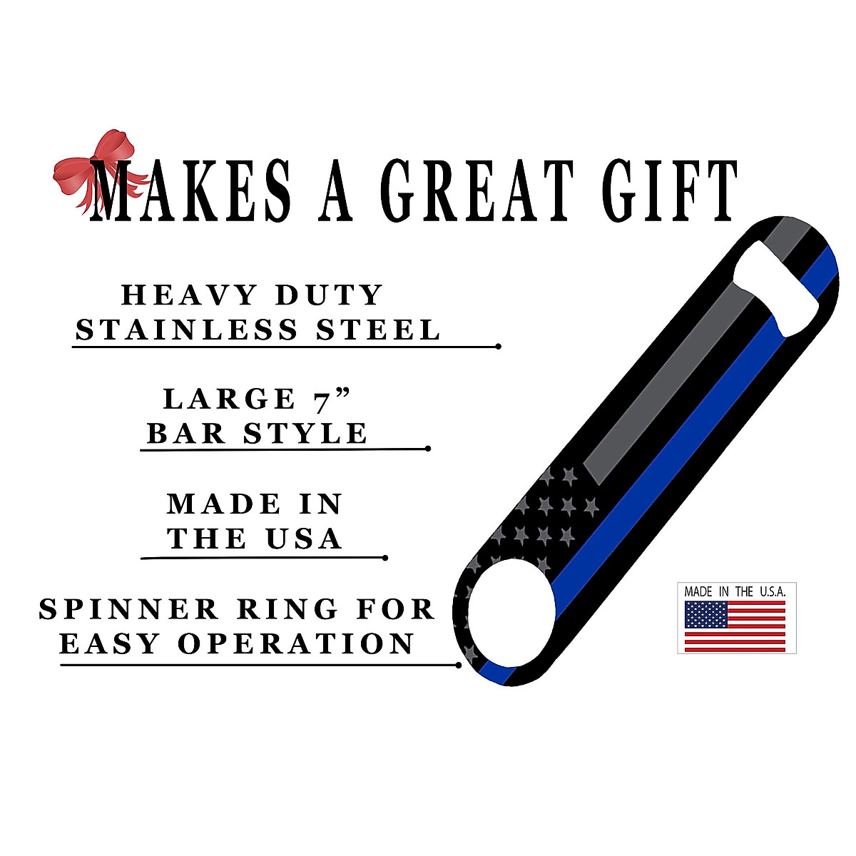 Thin Blue Line Police Officer Subdued Speed Bottle Opener Heavy Duty Gift Law Enforcement Blue Lives Matter Flag