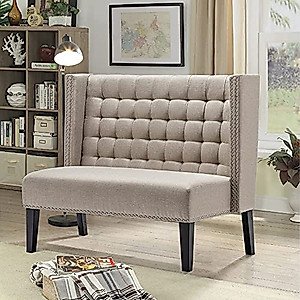 46" Small Modern Loveseat Settee Sofa 2-Seat Sofa Couch Tufted Love Seat Dining Bench with Nail Head Trim Back Banquette Sofas for Living Room Small Space Entryway Hallway Khaki