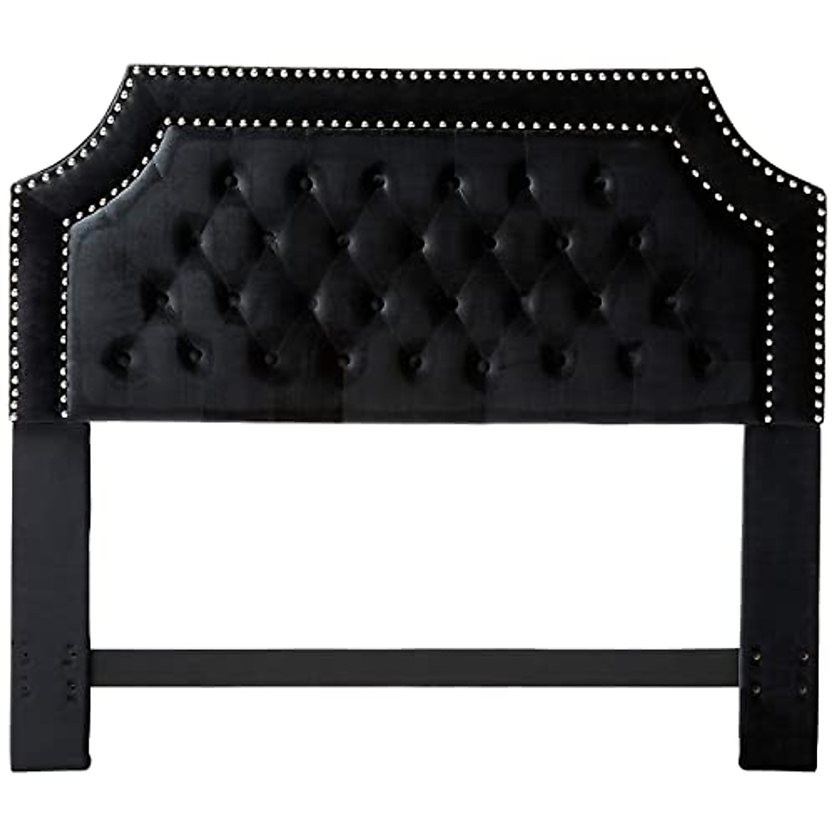 Iconic Home Chava Headboard Velvet Upholstered Button Tufted Double Row Silver Nailhead Trim Modern Transitional Full/, Queen, Black