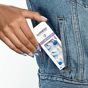KISS imPRESS Press-On Manicure Fake Nails, Medium Coffin, Mesmerize, Blue, Comfortable, Super Hold Adhesive, No Glue/Polish, Chip Proof, No Dry Time, Smudge Proof, Waterproof | 30 Count