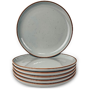 Mora Ceramic Plates Set, 7.8 in - Set of 6 - The Dessert, Salad, Appetizer, Small Dinner etc Plate. Microwave, Oven, and Dishwasher Safe, Scratch Resistant. Kitchen Porcelain Dish - Earl Grey