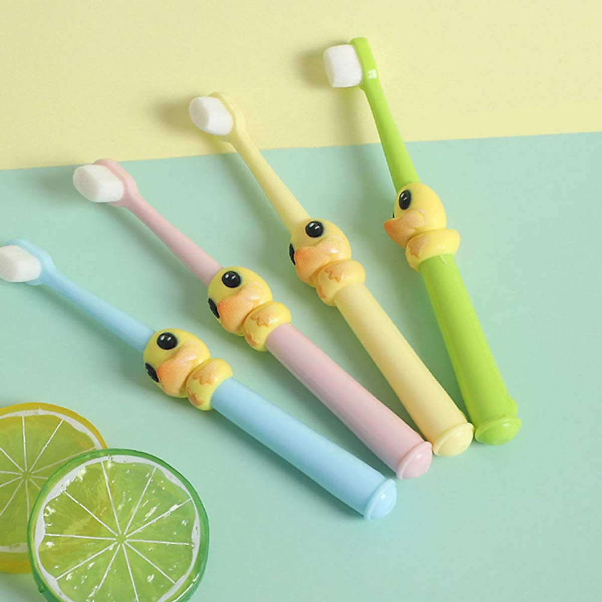 TOYANDONA 4pcs Extra Toothbrush with 10000 Bristles Cartoon Duck Micro Nano Manual Toothbrushes Sensitive Gums Toothbrushes Adult Kid Tooth Brush