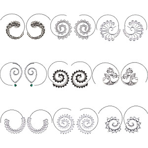 9 Pairs Bohemian Vintage Hoop Earrings Circle Tribal Earrings Swirl Spiral Hoop Earrings for Women, Silver
