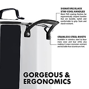 GrandTies Tri-Ply Stainless 4-Piece Induction Pots and Pans Set, Saucepan, Stockpot, Kitchen Cooking Pot with Lid and Black Metal Handle, Dishwasher Safe Cookware