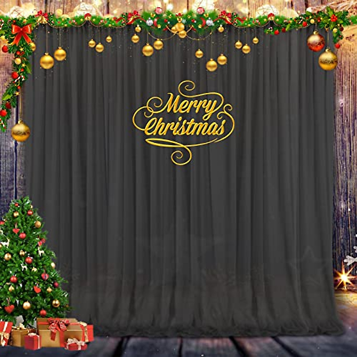 10ft×10ft Black Chiffon Backdrop Curtains for Parties 2 Panels 5×10ft Sheer Wrinkles Free Glimmer Black Drapes for Backdrop Curtain Decorating Birthday Baptism Baby Shower Wedding