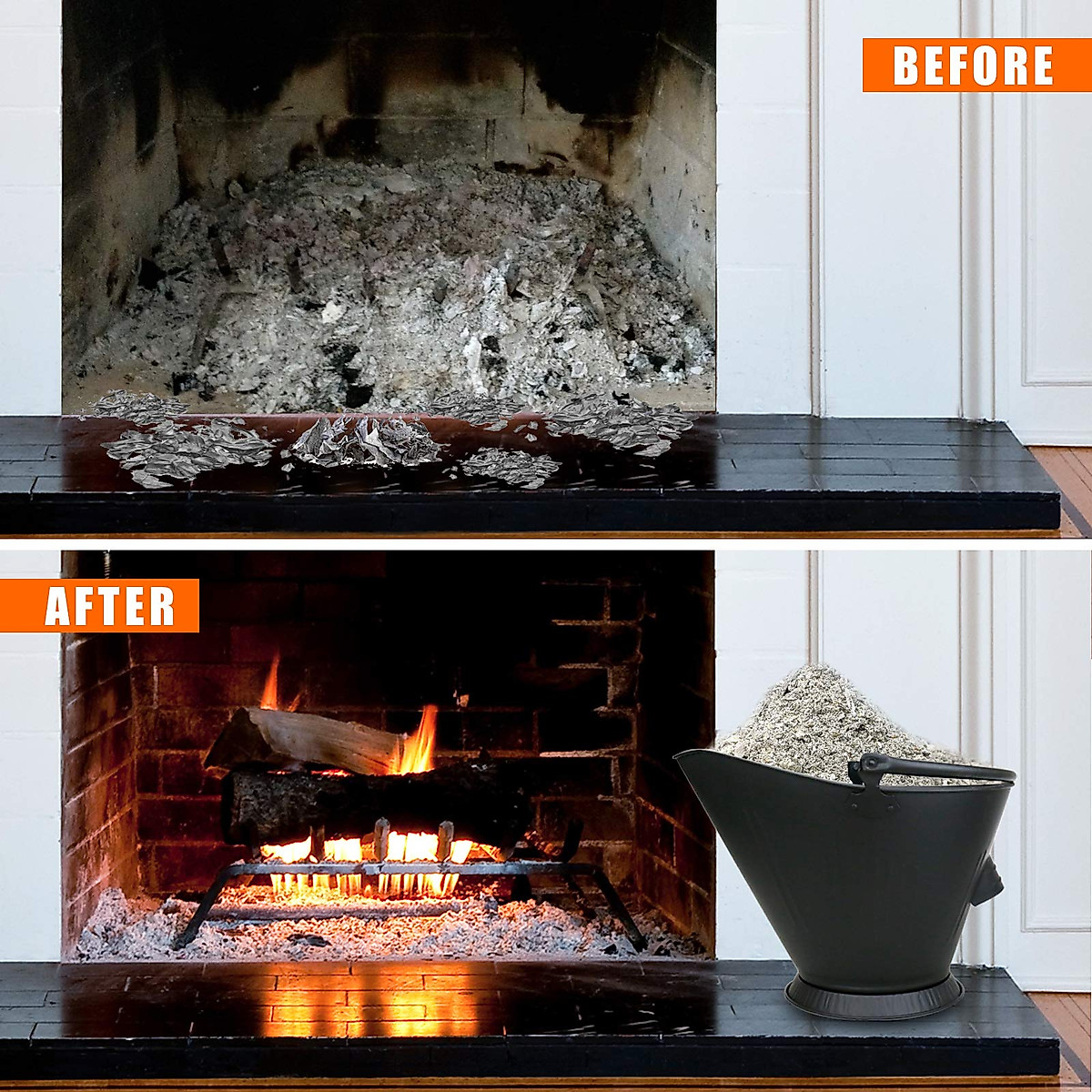 Grisun Fireplace Ash Bucket with Shovel and Hand Broom, Coal Bucket, Metal Bucket, Pellet Bucket, and Wood Pellet Container for Charcoal Wood, Fire Pits, Burning Stoves, Indoor, and Outdoor