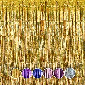 QRabbit 4 Pack Gold Party Streamers, Shiny Foil Fringe Curtain Backdrop for Birthday Wedding Bachelorette Baby Shower Bridal Shower Christmas Party Decorations (3.3 x 6.6 ft)