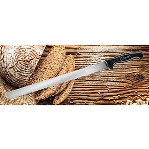 Bleteleh Extra-Long 15-Inch Blade Slicing Knife Serrated Edge, Black Handle