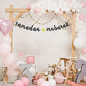 Ramadan Mubarak Banner, Ramadan Decor, Eid Mubarak, Eid Wall Hangings, Muslim Ramadan Party Decoration Supplies Black Glitter.