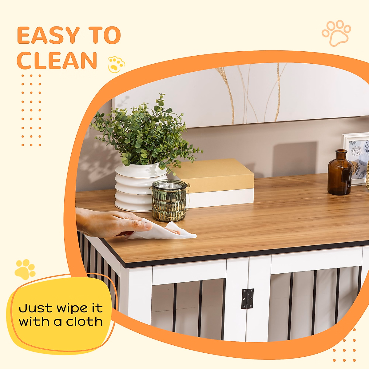 PawHut Large Dog Crate Furniture on Wheels, Dog Crate End Table Indoor with Lockable Door for Large Dogs, 42" W x 23.5" D x 32" H, White