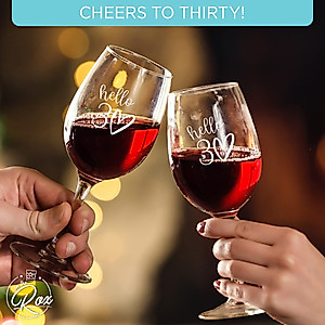 30th Birthday Gifts For Her - 12.75oz “Hello 30” Stemmed Wine Glass - 30th Birthday Decorations for Women - 30th Anniversary Ideas for Her, Mom, Wife - Birthday Gifts for 30 Year Old Daughter, Sister
