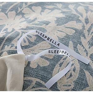 SLEEPBELLA Duvet Cover Twin Size, 600 Thread Count Cotton Beige & Bluish Grey Printed with Luxurious Leaves Pattern Reversible Botanical Comforter Cover Sets, Bedding Set 2Pcs (Twin, Beige Paisley)