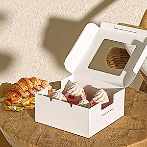 Feelfine 30pcs Cake Boxes 6x6x3 Inches White Bakery Boxes with Window Small Pastry Boxes Cookie Boxes Dessert Boxes for Cookies, Strawberries, Cupcakes, Pastries, Donuts