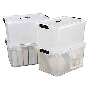 Nicesh 17.5 L Plastic Large Storage Box, Clear Latch Bin with Handle and Lid, Set of 4