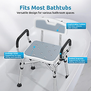 Shower Chair for Inside Shower, BRITULIF 550 lbs Heavy Duty Shower Chair for Elderly and Disabled, Shower Chair with Arms and Back, FSA/HSA Eligible, 6 Height Adjustable, Ideal for Seniors and Adults