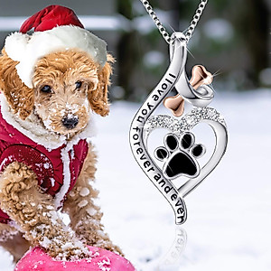 VANLAMS Womens 925 Sterling Silver Bone Love Heart Dog Paw Print Pendant Necklace I Love You Forever and Ever, Gifts for Dog Owner (Silver & Rose Gold)