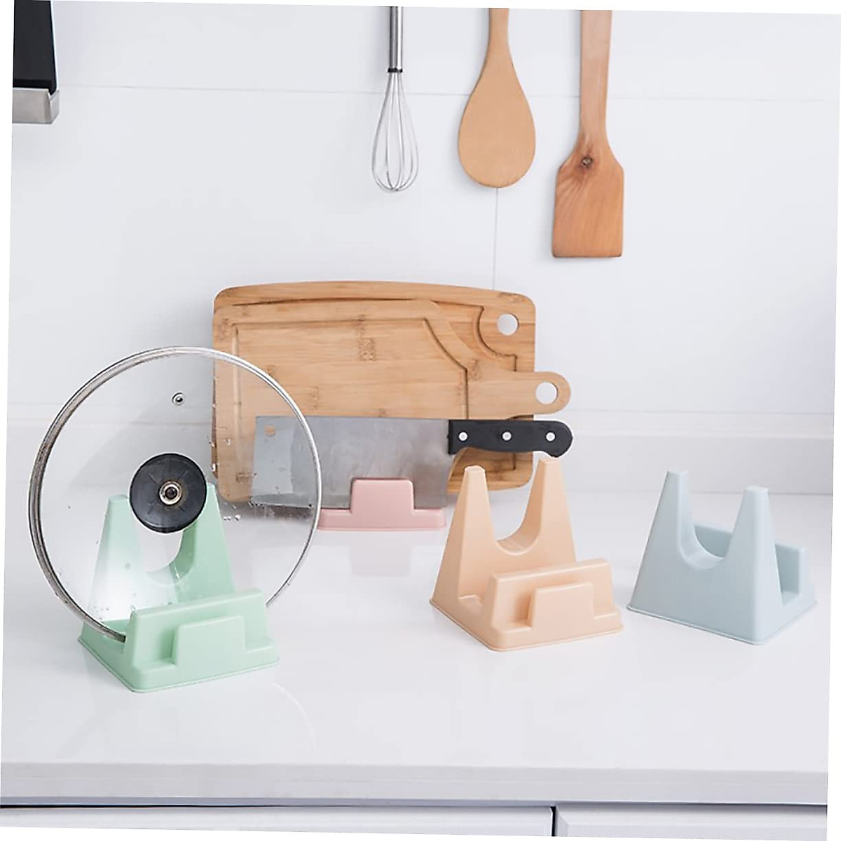 Anneome 2pcs Plastic Green Pan Lid Rack, Pot Cover Organizer, Storage Holder for Kitchen