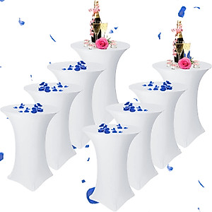 8 Packs 32 x 43 Inch Cocktail Spandex Tablecloths Cocktail Round Table Cover Spandex Stretch Square Tablecloth for Fitted High Top Table (White)