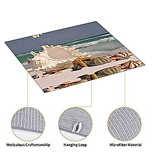 Large Seashell Starfish Printed Drying Mat For Kitchen Ultra Absorbent Microfiber Dishes Drainer Mats Non-Slip Silicone Quick Dry Pad - 18 X 16inch