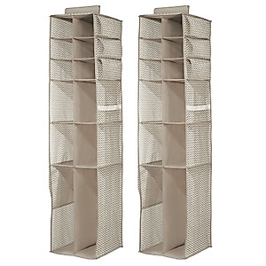 mDesign Long Soft Fabric Over Closet Rod Hanging Storage Organizer with 12 Divided Shelves, Side Pockets for Child/Kids Room or Nursery, Store Diapers, Wipes, Lotions, Toys - 2 Pack - Taupe/Natural
