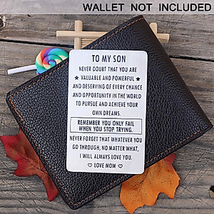 Inspirational Engraved Wallet Inserts to My Son from Mom, Gifts for Son with Motivational Quote, Wallet Insert Cards for Graduation Birthday Gift Ideas
