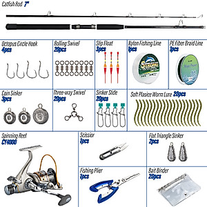Dr.Fish Catfish Rod and Reel Combo 7ft Spinning Trolling Rod Heavy Duty Catfish Rod Baitfeeder Catfish Reel Catfishing Gear Tackle Equipment Boat Fishing