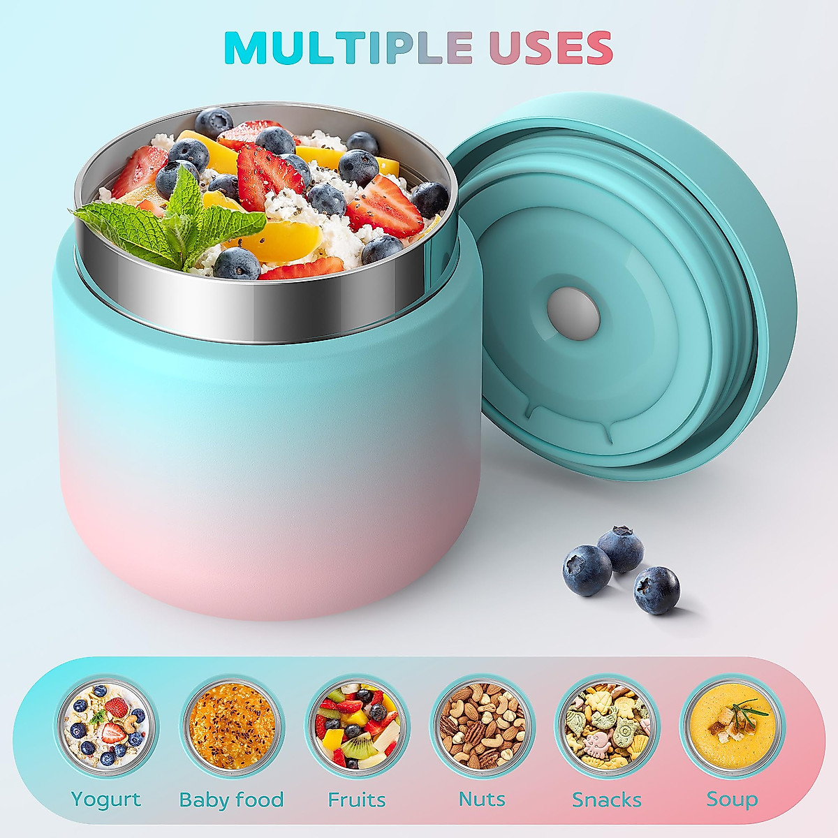 Waysaw Insulated Food Jar Soup Thermos for Hot Food Kids - 13.5 oz Stainless Steel Vacuum Lunch Bento Boxes Containers Leak-Proof Hot Lunch Box Wide Mouth for School Office Picnic (1Pack/Rainbow)