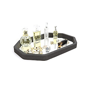 Polar Whale Polished Mirrored Bottom Vanity Organizer Tray for Home Bedroom Bathroom Perfume Jewelry Makeup Storage Stand Washable Durable Black Foam with Heavy Metal Mirror Large 14 x 9.5 Inches