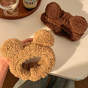 Hofar Bear Face Wash Headband Hairband with Bear Ears Coral Fleece Cartoon Cute Creative Hair Accessories