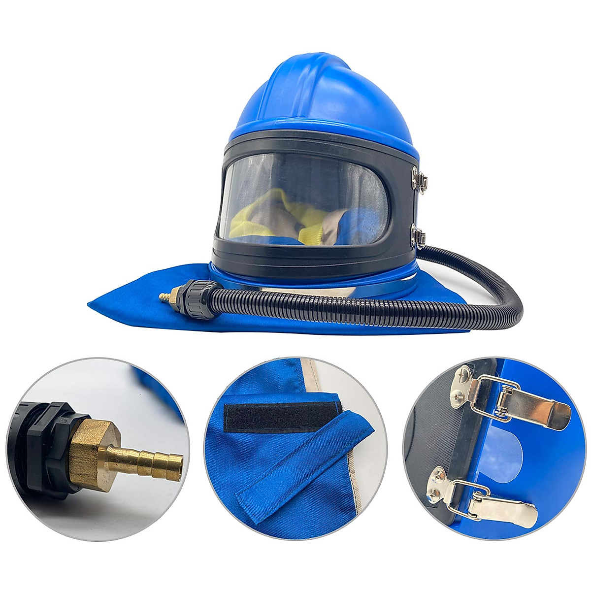 Sandblaster Helmet Safe Air Feed Sandblast Helmet with Shoulder Protective Sand Blast Hood Protector for Sandblasting Equipped with A Sandblaster Thermostat