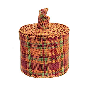 ATRBB Orange/Red/Green Buffalo Plaid Ribbon Wired Edge Gingham Ribbon for Thanksgiving Decoration and Bows Craft,10 Yards by 2.48 Inches (Style 6)