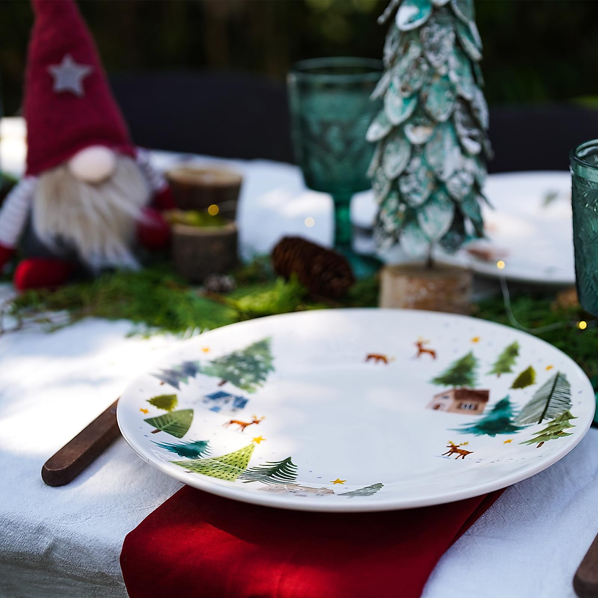 Sonemone Winter Wonderland Dinner Plates Set of 4, 11 Inch Ceramic Plates, Large Dinnerware Dish Set for Kitchen, Dinner, Salad, Dessert, Microwave & Dishwasher Safe, Scratch Resistant