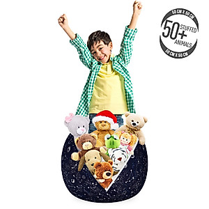 Ambesonne Blue Sky Storage Toy Bag Chair, Repeating Stars Constellation Galaxy Theme Science Outer Space Print, Stuffed Animal Organizer Washable Bag, Small Size, Night Blue