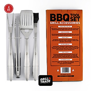 Grill Tools Set - BBQ Grill Utensils - Barbecue Grill Accessories with Tongs, Spatula, Fork, Brush - High-Grade Stainless Grilling Tool Kit - Dad Grill Set Gifts for Men - Dishwasher Safe