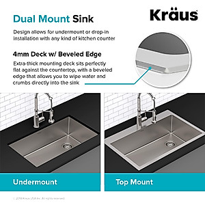 KRAUS 18 x 18 inch Standart PRO™ Drop-In Top Mount 16 Gauge Single Bowl 1-Hole Stainless Steel Kitchen Sink Set (5 Item Bundle: Sink, Bottom Grid, Drain Assembly, Drain Cap, Kitchen Towel), KHT301-18