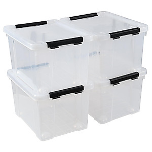 Fiazony 4-Pack 24 Quart Storage Box, Clear Plastic Storage Bin with Wheels