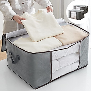 80L Foldable Storage Bins Clothes Comforters Blankets Quilts Duvets Pillows Bedding Storage Containers with Handles (Gray,2)