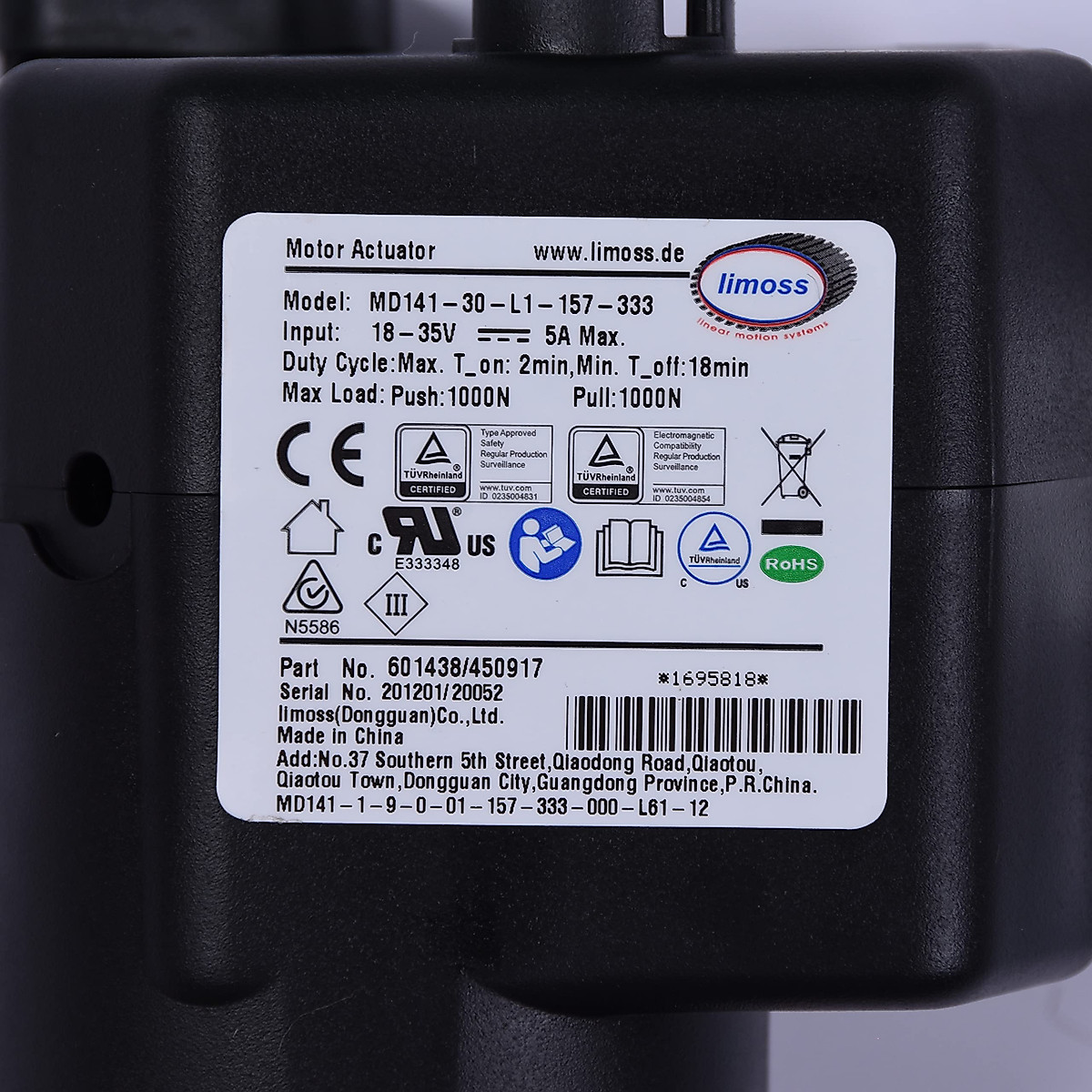 Frassie Power Recliner Lift Chair Motor Limoss 450917 Actuator Model MD141-30-L1-157-333 Replacement