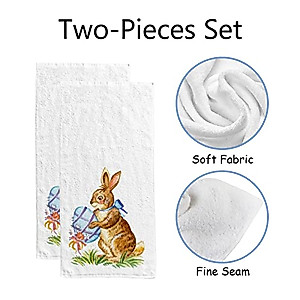 Easter Bunny Holding Egg Fingertip Face Bath Towels, Soft Absorbent Thin Guest Hand Towels, 2 Pack Easter Day Decorative Dish Towels for Kitchen Bathroom Hotel Gym, 30x15 Inch