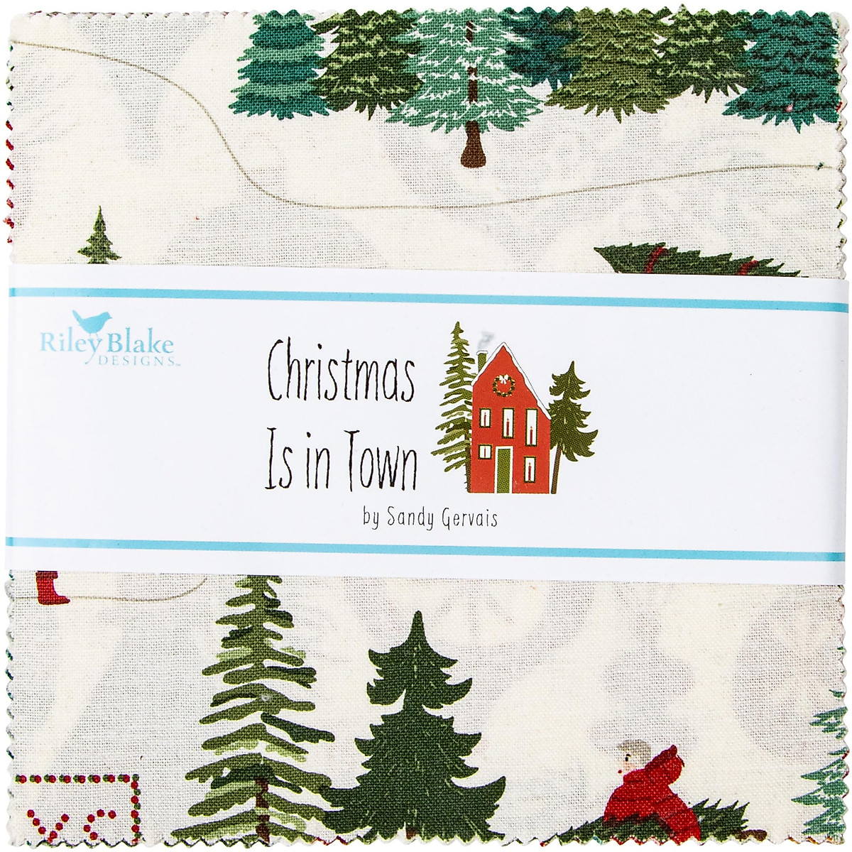 Christmas Is in Town Riley Blake 5-inch Stacker, 42 Precut Fabric Quilt Squares by Sandy Gervais, Assorted