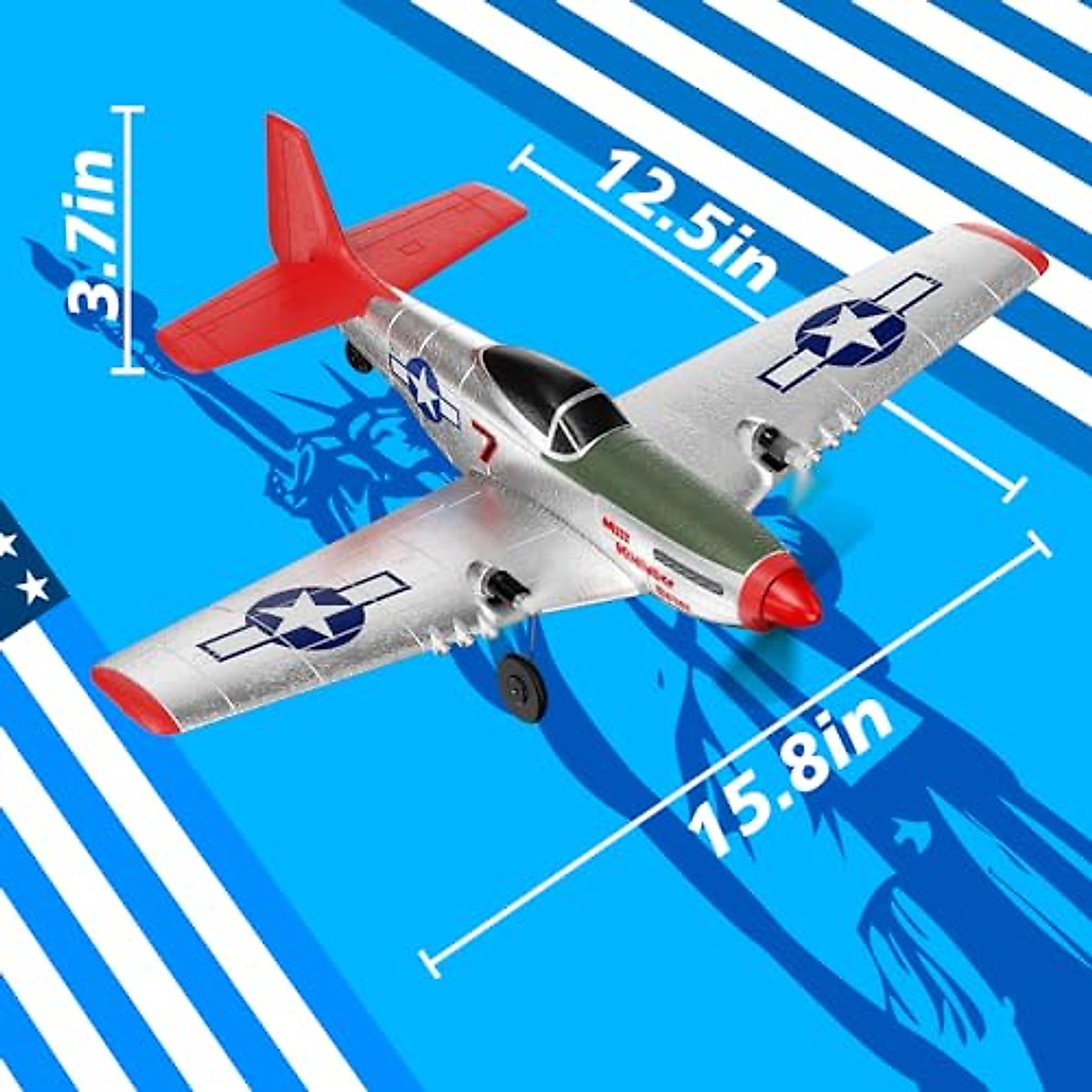 28℃ Remote Control Airplanes, 2.4Ghz 2CH RC Plane Toy Gift for Kids & Adults, P51 Mustang Remote Control Plane for Beginners with Gyro Stabilization System (RED)