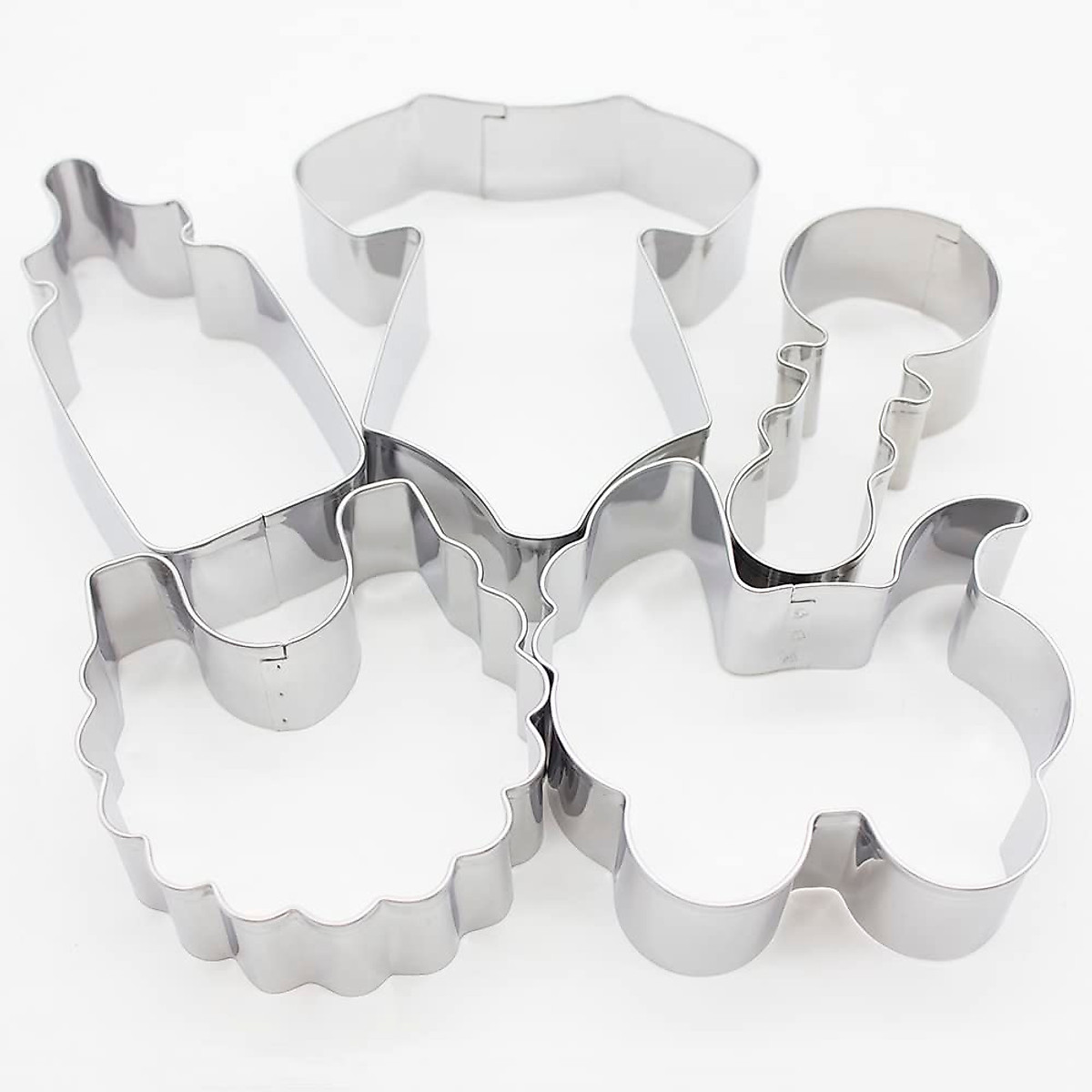 KANNTIE 5-Piece Baby Shower Cookie Cutter Set, Bib, Bottle, Rattle, Onesie and Baby Carriage