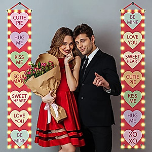 Conversation Hearts Valentines Banners with Warm Led Lights 70.9x12 Inch Valentines Day Door Decor Outdoor Valentines Decorations for The Home Happy Valentines Day Decor Banner (Valentines-1)