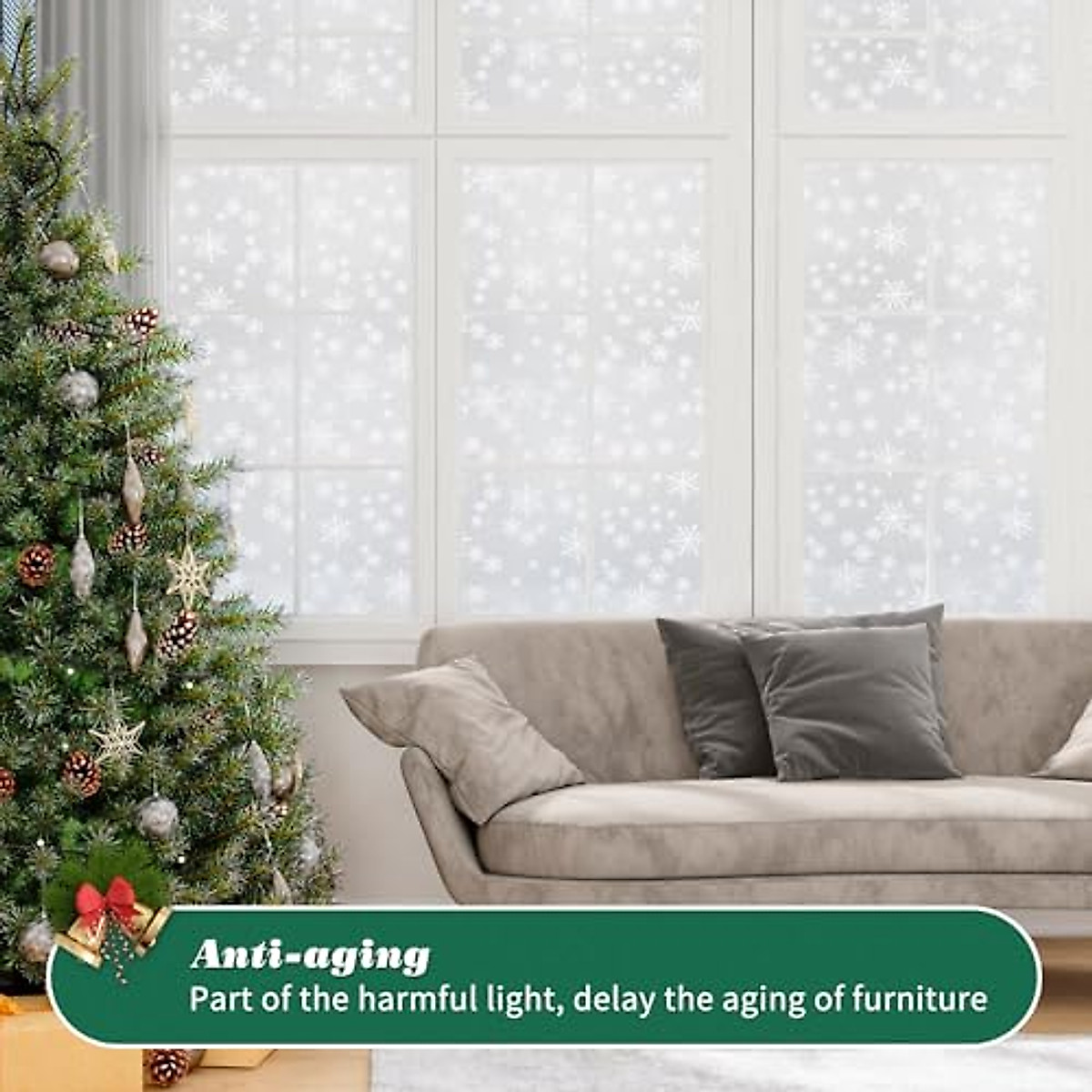 WPCTEV Window Film Non Adhesive Frosted Film Privacy Window Sticker Self Static Cling Vinly Glass Film Anti UV Decorative for Home Office Snowflakes 17.7 Inch x 6.5 Feet