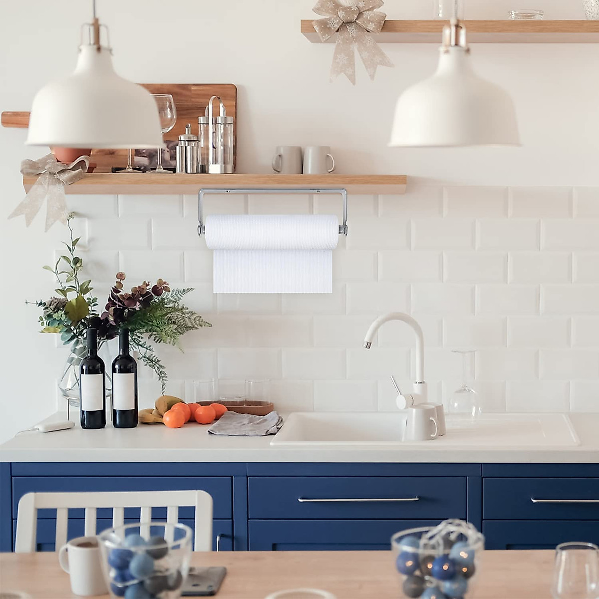 8T8 Sealer Bags Roll Holder ,Paper Towel Holder Under Cabinet [with Self Adhesive + Drill Screws], Wall Mounted for Kitchen, Bathroom, Large Rolls