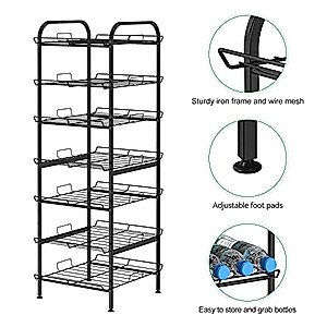 Water Bottle Organizer 7 Tier Free Standing Water Bottle Storage Organizer Metal Bottle Rack Holder Stand Shelf for Kitchen Pantry Food Storage (Black)