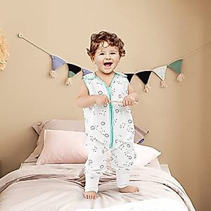 TILLYOU Toddler Sleeping Bag - 100% Cotton Toddler Wearable Blanket Sleep Sack Sleeveless Sleeping Bag TOG 0.5,Small Cloud,3T